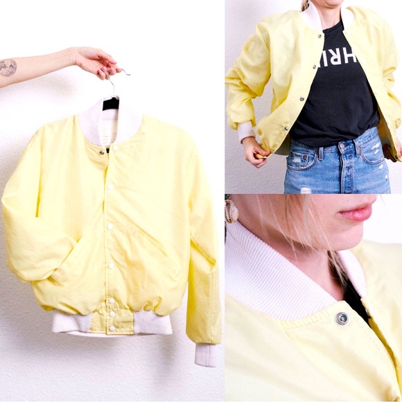 Jackets & Coats | Vintage Pastel 8s Nylon Yellow Bomber Jacket | Poshmark